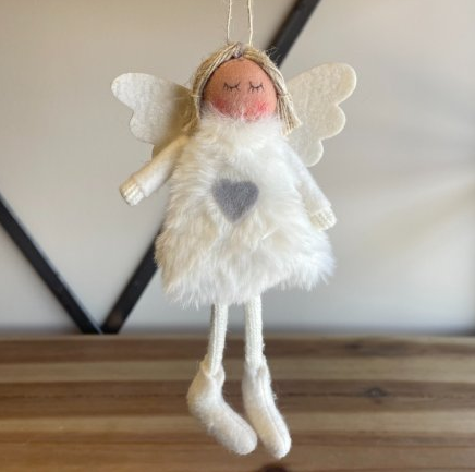White Faux Fur Hanging Angel, 15cm | Home Sweet Home