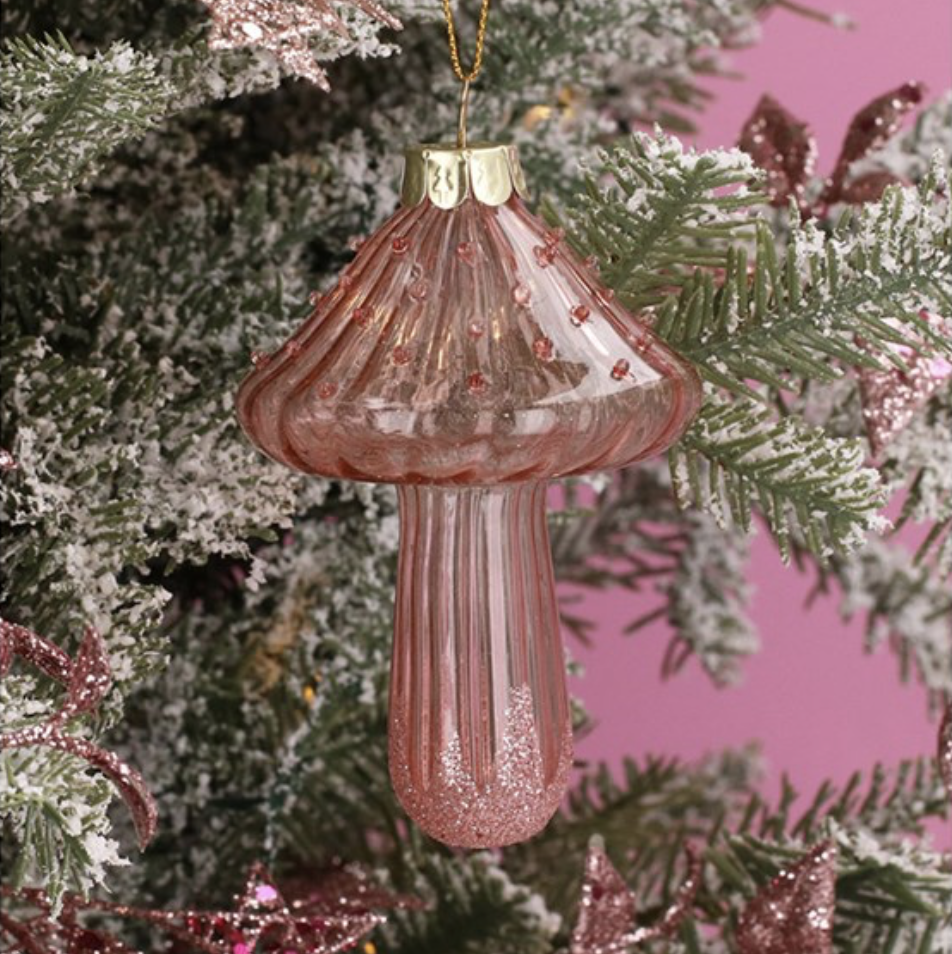 Glass Decoration – Clear Pink Toadstool | Home Sweet Home