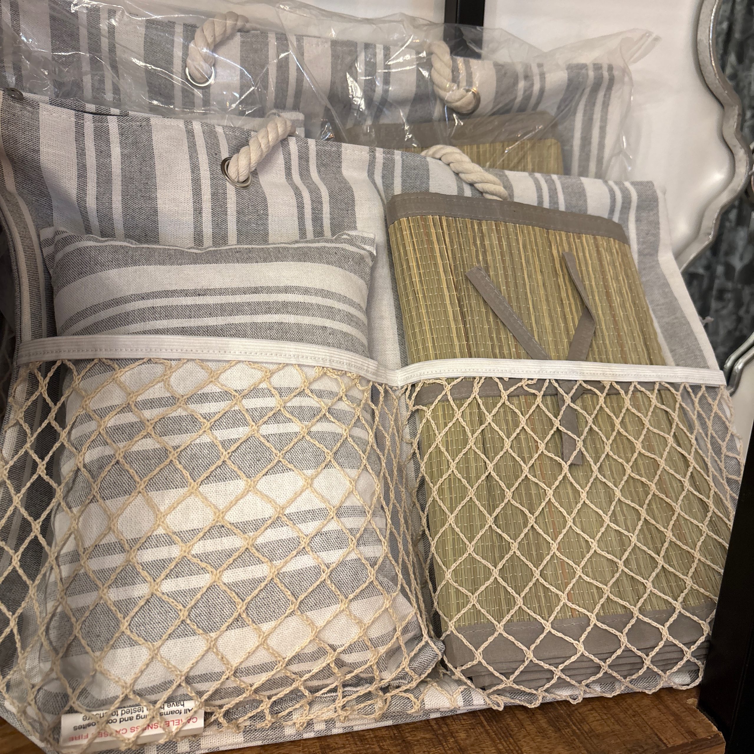 Grey Stripe Beach Bag Set | Home Sweet Home