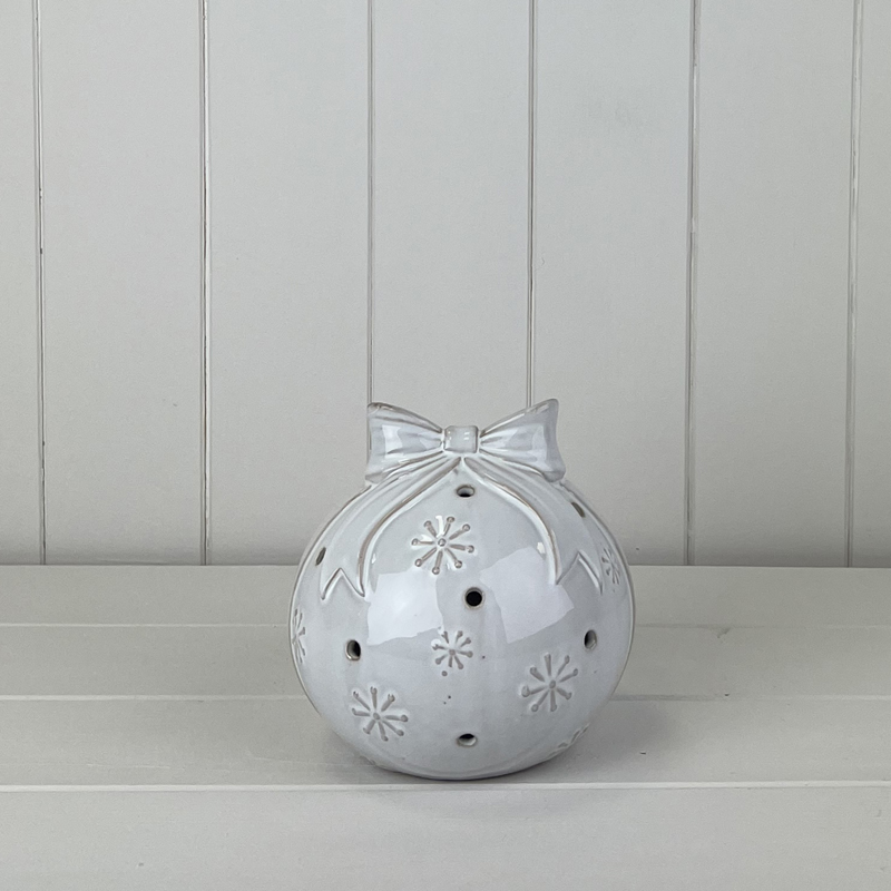 Large Glazed Ceramic Bauble with Bow Ornament with Textured Detail and ...