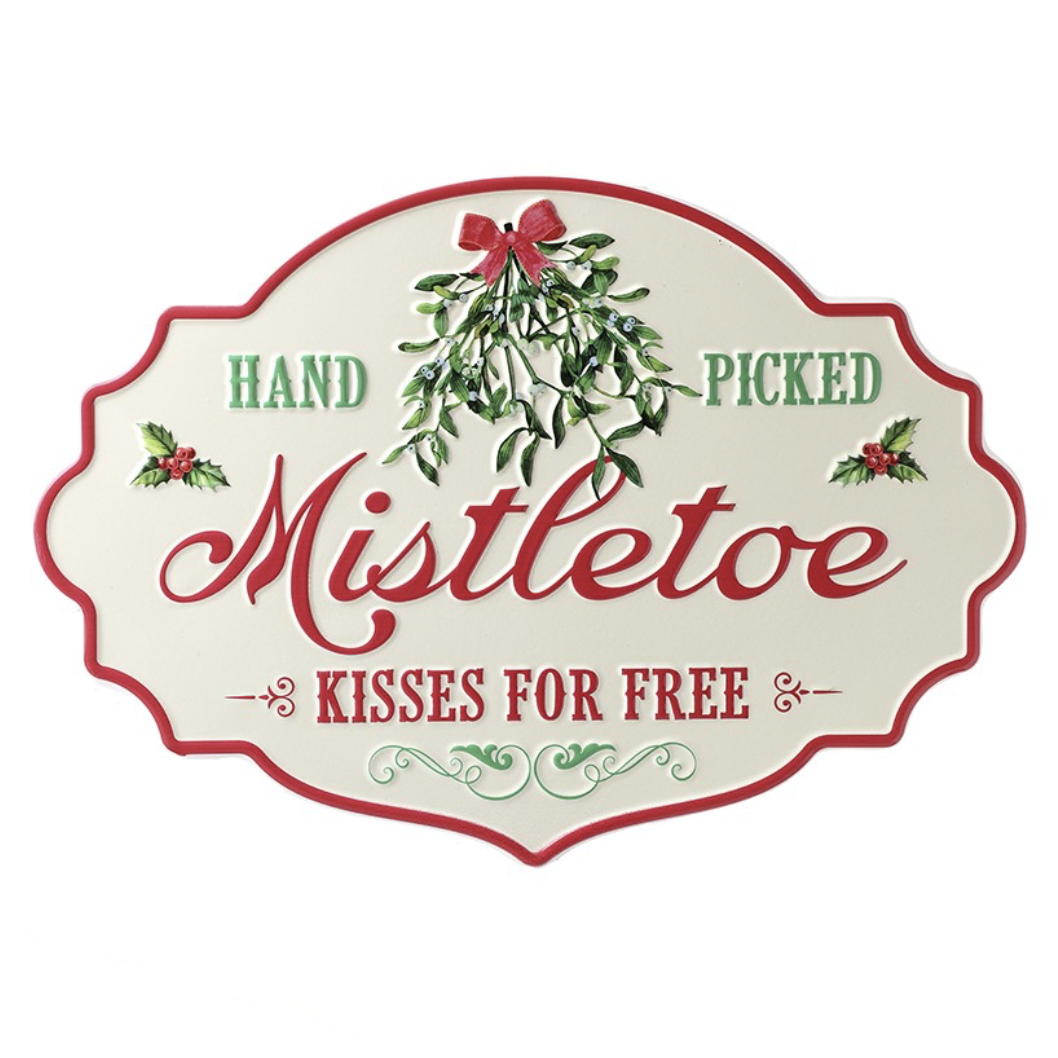 White Mistletoe Kisses Metal Sign | Home Sweet Home